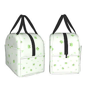 carati Insulated Lunch Bag for Women, Cooler Tote Reusable Lunch Box Container For Work Office Picnic Little Green Frog Cute