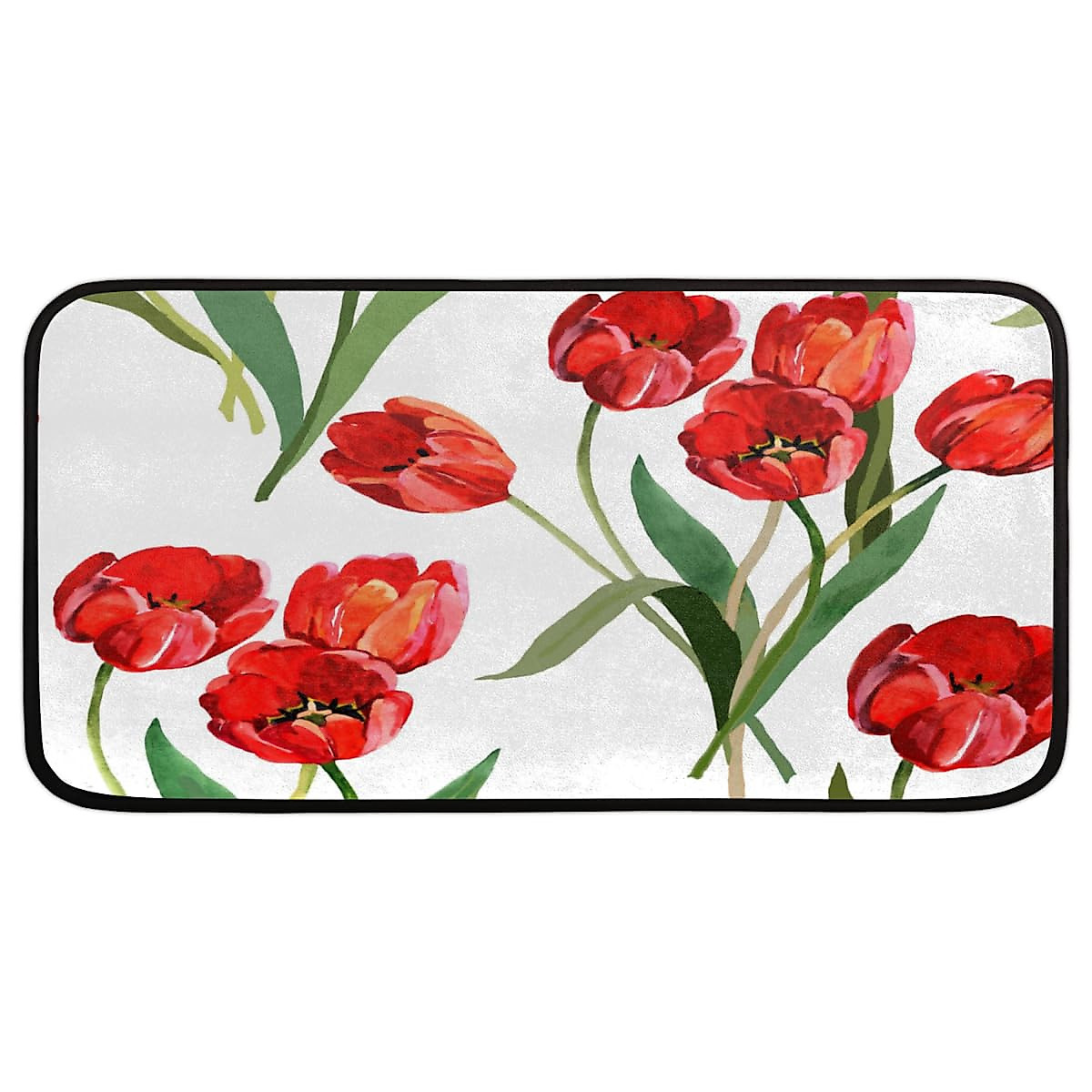 KOBLEN Red Tulip Leaves Kitchen Rugs Non Slip Washable Absorbent Kitchen Mats 20x39 inch Cushioned Anti Fatigue Kitchen Floor Mats for in Front of Sink