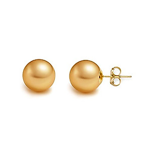 10-11mm Golden South Sea Cultured Pearl Stud Earrings for Women AA+ Quality 14k Yellow Gold - PremiumPearl