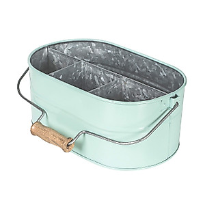 Life By Cotton Farmhouse Galvanized Flatware Caddy Organizer for Home & Kitchen Counter-top/Outdoor Storage Dining Table Comfortable with Wooden Handle Storage- Mint Green (Size - 13.5L x10W x 5.5H)