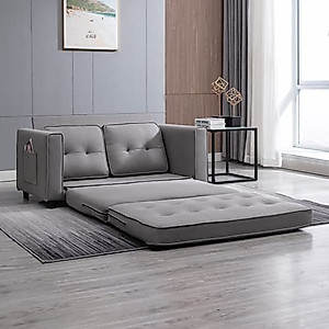 BALUS Convertible 3-in-1 Folding Sofa Bed, Loveseat Sleeper Cot, 84" Tri-Fold Multi-Function Modern Breathable Couch, Folding Mattress for Guests, Futon for Living Room, Floor Sofa Bed(Light Grey)