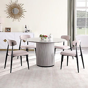 LyuHome 47.24" Round Wood Dining Table, Modern Kitchen Table with Wooden Pedestal Base, Mid Century Circular Tabletop Leisure Coffee Table Dining Room Table Furniture φ47.24"x29.52"H Grey