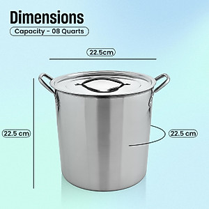 MARBELLA 8 Quart Stainless Steel Stockpot with Lid Food Grade Heavy Duty Multipurpose Stock Pot for Stew, Simmering, Soup Pot, Gas and Dishwasher Safe Rust Free Cookware Silver