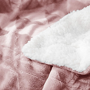 Exclusivo Mezcla 50" x 70" Large Throw Blanket, Reversible Brushed Flannel Fleece& Plush Sherpa Blanket (Dusty Pink) Decorative, Lightweight, Soft and Warm