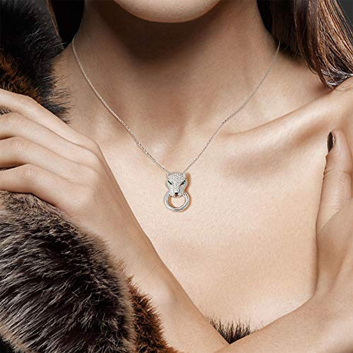 Santuzza Panther Pendant 925 Sterling Silver Leopard Pendants White Cubic Zirconia Green Spinel Jaguar Jewelry