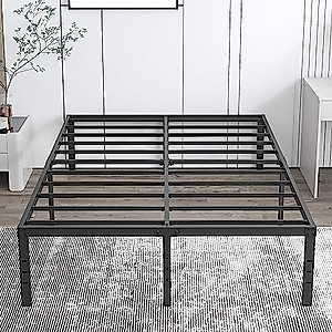 Cieemine 18 Inch Full Size Metal Bed Frame, Heavy Duty Steel Slat Mattress Foundation,No Box Spring Needed, Easy Assembly, Noise-Free,Black