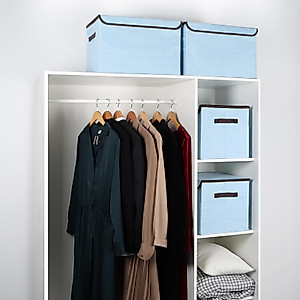 Univivi Fabric Foldable Storage Boxes Large Collapsible Stackable Storage Bins with Lids, Closet Organizers and Storage Cube Basket for Home, Office, Bedroom (17''-4 Pack-BLUE)