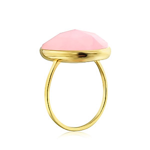 Bling Jewelry Boho Pink Multifaceted Simulated Statement Chalcedony Quartz Ring For Women 14K Gold Plated Sterling Silver 1MM Band