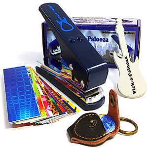 Pick-a-Palooza DIY Guitar Pick Punch Mega Gift Pack - the Premium Guitar Pick Maker - Includes Leather Key Chain Pick Holder, 15 Pick Strips and a Pick File - Blue