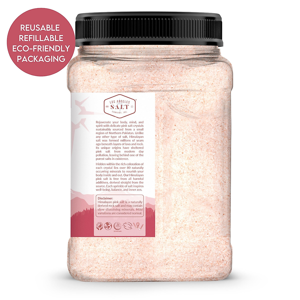 LA SALT CO Kashmir 2.5 Lbs Pink Himalayan Salt Jar, X-Fine | 100% Pure, Food Grade with 84 Trace Minerals | Kosher Certified, Vegan, Non-GMO, & Cruelty-Free