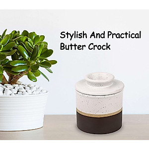 Ceramic Butter Crock For Counter With Water Line White Brown Butter Keeper French Butter Dish Porcelain Butter Holder With Water Line Butter Cup