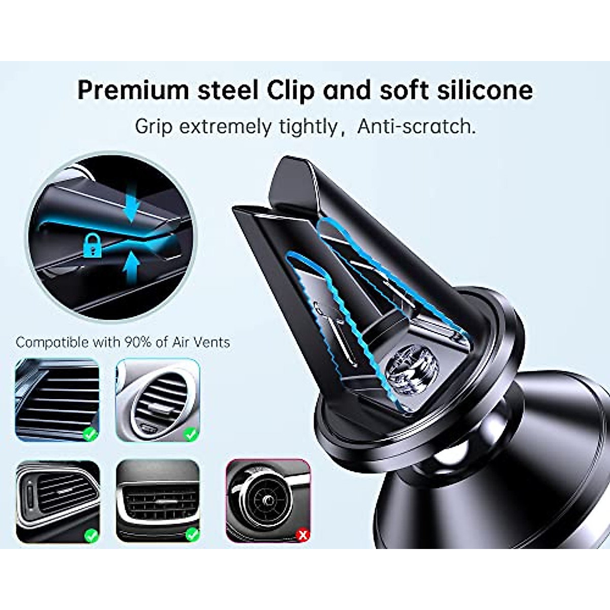 【2-PACK】Car vent Magnetic Phone Mount[ Easily Install ] Reusable Magnetic phone holder for car vent air[ Strong Magnet ] [ 360° Rotation ] Fit for iPhone 13 12 11 Pro Max Samsung & All cell phone