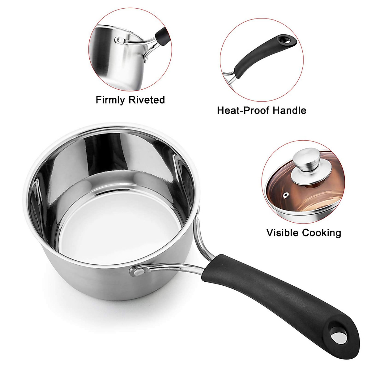 TeamFar 1qt Saucepan, Stainless Steel Sauce Pan with Lid, Milk Pan Cookware Professional with Long Heatproof Handle, Non Toxic & Healthy, Rust Free & Dishwasher Safe