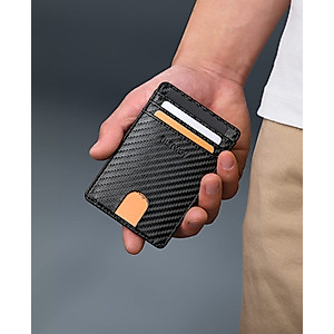 Buffway Mens Slim Wallet, Minimalist Thin Front Pocket Leather Credit Card Holder with RFID Blocking for Work Travel - Atlanta Black