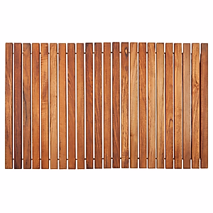 Nordic Style Teak Shower and Bath String Mat - Indoor and Outdoor Use - Non-Slip Wooden Platform for Sauna, Pool, Hot Tub Flooring Decor and Protector (Oiled Finish, 31.4" x 19.6")