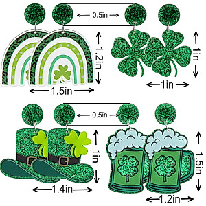 4 Pairs St. Patrick's Day Earrings Green Shamrock Clover Earrings Irish Hat Shamrock Stud Earrings Lightweight St. Patrick's Day Jewelry Lucky Earring Studs St. Patrick's Day Acrylic Earrings