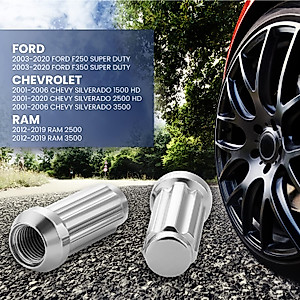 Lichamp 32pcs M14x1.5 Chrome Lug Nuts for Trucks, Partial Compatible with Ford F250 F350 Super Duty and Chevy Silverado 1500 2500 3500, Chrome Spline Turner with Cone Seat, A9SL