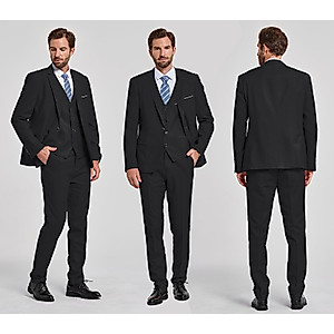 MY'S Men?s 3 Piece Slim Fit Suit Set, One Button Blazer Jacket Vest Pants with Tie, Solid Party Wedding Dress, Tux Waistcoat and Trousers, Black, L, 5'9-6'3, 175-190lbs