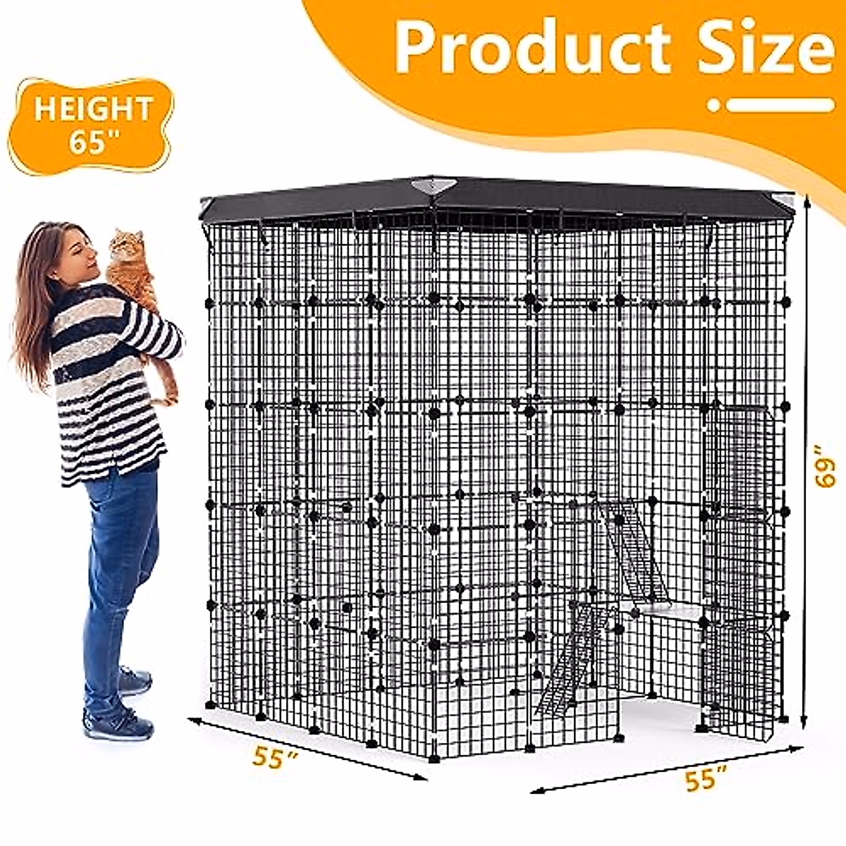 XiaZ Cat Cage Indoor with Crate Cover, DIY Outdoor Cat Enclosures Metal Wire Playpen Large Exercise Place for 1-5 Cats, Rabbit,Ferret,Guinea Pigs,Chinchilla,Squirrel Small Animals