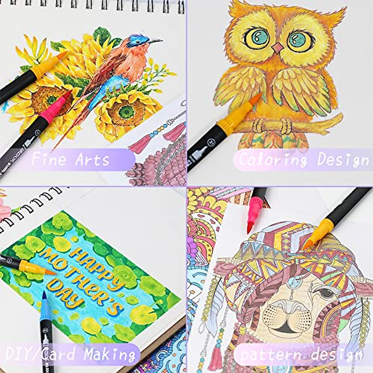 ZSCM 32 Colors Duo Tip Brush Markers Art Pen Set, Artist Fine and Brush Tip Colored Pens, for Kids Adult Coloring Books Christmas Cards Drawing, Note taking Lettering Calligraphy Bullet Journaling