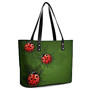 Womens Handbag Ladybug Leather Tote Bag Top Handle Satchel Bags For Lady
