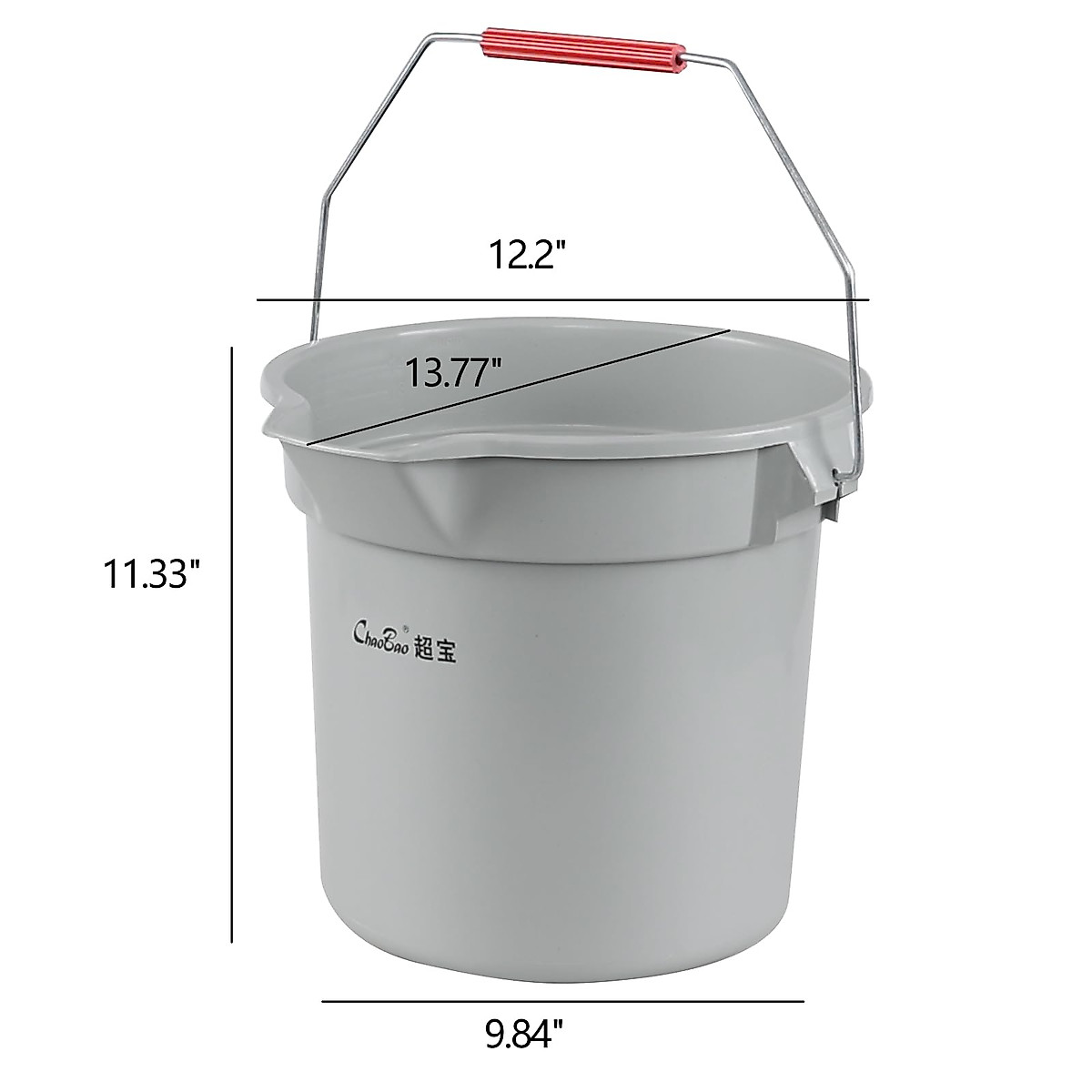 Wakikini 14 Quart Plastic Cleaning Buckets with Handles, Round Commercial Cleaning Pail, Gray, 4 Packs