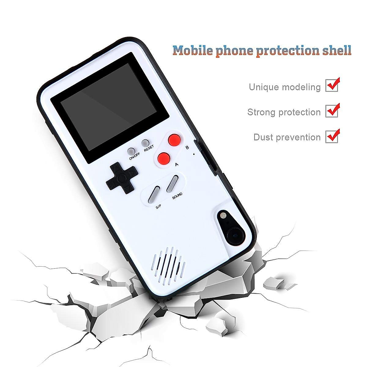 DokFin Shockproof Retro 3D Gameboy Silicone Cover with 36 Classic Games, Colour Display for iPhone X/Xs/XR/Xmax, iPhone 8/8 Plus/7/7 Plus (White)