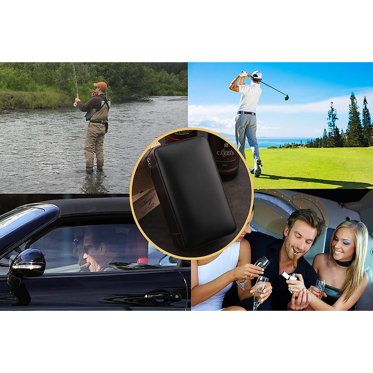 Galiner Cigar Humidor Travel leather Case Cedar Wood Portable Cigar Box Removable Cedar Tray Black Gift Box