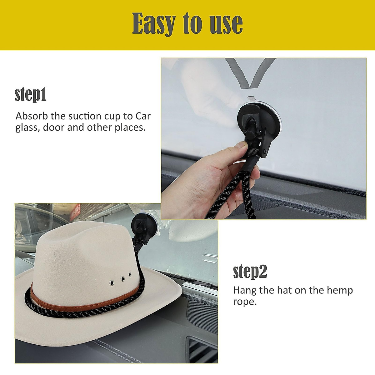 YOOLEETC 2PCS Cowboy Hat Mounts for Your Vehicle,Hat Holder for Truck Seat Car Accessories,Suction Cups are Available for Cars/Trucks/ Home Doors (Black)