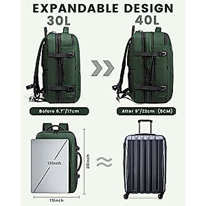 LOVEVOOK Travel Backpack, Extra Large 30-40L Expandable Carry on Backpack Airline Approved, Anti-Theft Waterproof Backpack for Travel, 17 Inch Laptop Backpack with USB Port for Men & Women, Dark Green