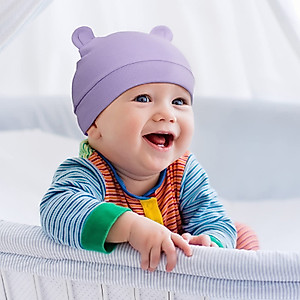 6 Pieces Newborn Baby Hat Bear Ears Infant Caps Baby Boy Girl Toddler Hats Infant Beanie Caps for 0-3 Months (Pink White, Light Pink, Dark Pink, Orange, Rose Red, Purple,Classic)