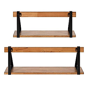 Kate and Laurel Willmann Farmhouse Wall Shelf, Set of 2, Rustic Brown Wood and Metal, Modern Wall Decor for Storage and Display