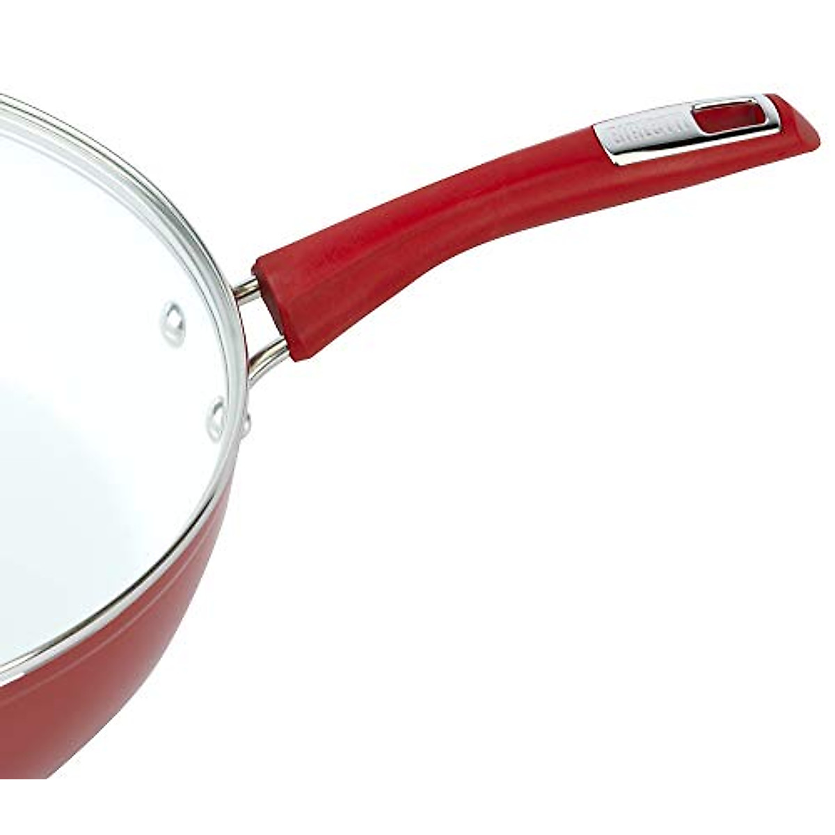 Bialetti Aeternum Nonstick White Ceramic Cookware, 12" Covered Lid Saute Pan, Red & White