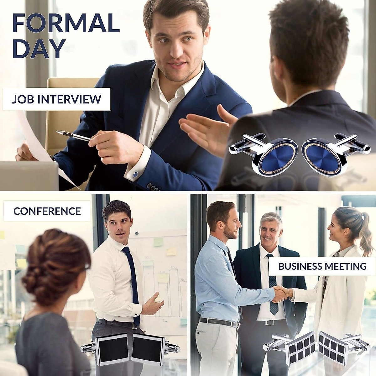 BodyJ4You Cufflink 12 Pairs Two Tone Classy Stylish Men's Cuff Links Elegant Gift Box