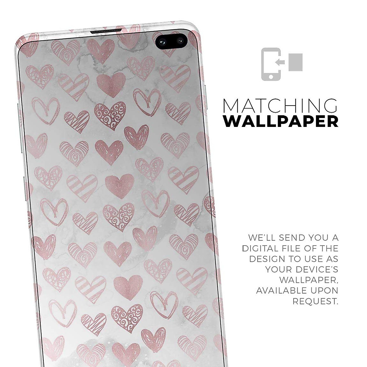 DesignSkinz Karamfila Marble & Rose Gold Hearts v3 Protective Vinyl Decal Wrap Skin Cover Compatible with The Samsung Galaxy S20 (Screen Trim & Back Glass Skin)