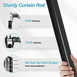 Curtain Rods for Windows 30 to 62 Inch, 1 Inch Black Curtain Rod Set, Stainless Steel Heavy Duty Drapery Rods with Adjustable Brackets for Room Divider, Bedroom, Living room, Kitchen, Bathroom, Black
