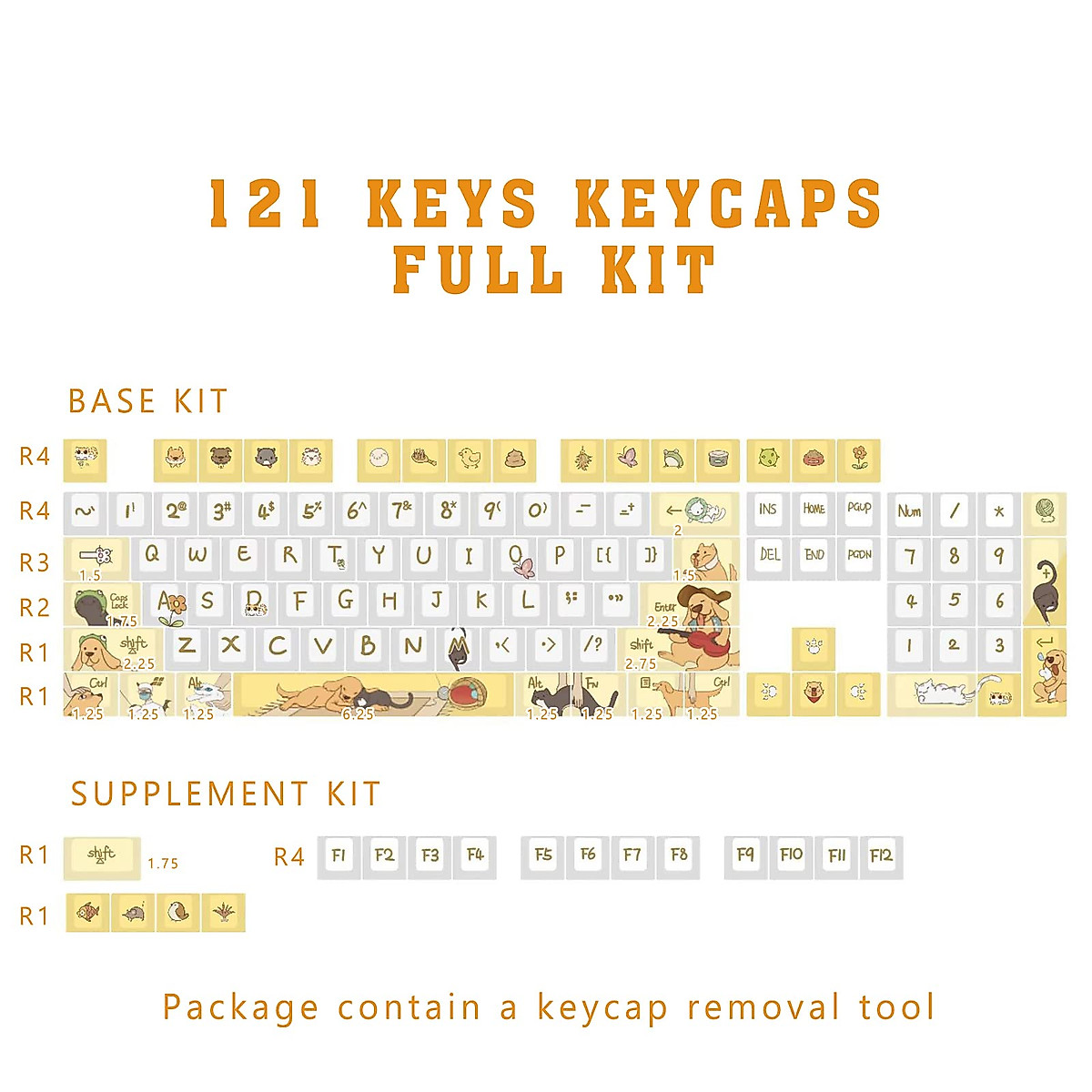 POPKEEY Dog Cat Pets Keycaps for Cherry MX Switches Cute Japanese Anime Mechanical Gaming Keyboard, PBT Key Caps Set