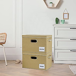 LHZK Large Storage Bins with Lids 6 Pack, Linen Fabric Storage Boxes with Lids, Foldable Storage Baskets with 3 Handles and Label Window for Shelves Bedroom Closet Office (15x11x9.6,Grey,Beige)
