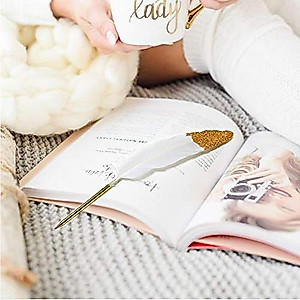 Cheerland Feather Signature Pens Ballpoint Pen for Party Reception Wedding Party Guest Book Ceremony Bridal Baby Shower Anniversary Graduation Event Party Favors (Gold/White)