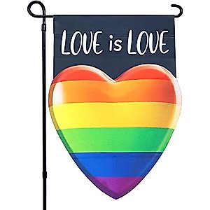 Love is Love Rainbow Pride Garden Flag, YEAHOME Rainbow Heart Shaped LGBTQ Pride Flag, Vertical Double Sided Polyester 12.5x18 inch Gay Pride Decor, Outdoor Decorations for for Patio, Garden