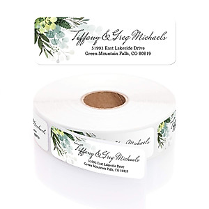 Floral Greenery Rolled Address Labels/Roll of 250 Personalized Address Labels/Designer Return Address Stickers in Elegant Plastic Dispenser