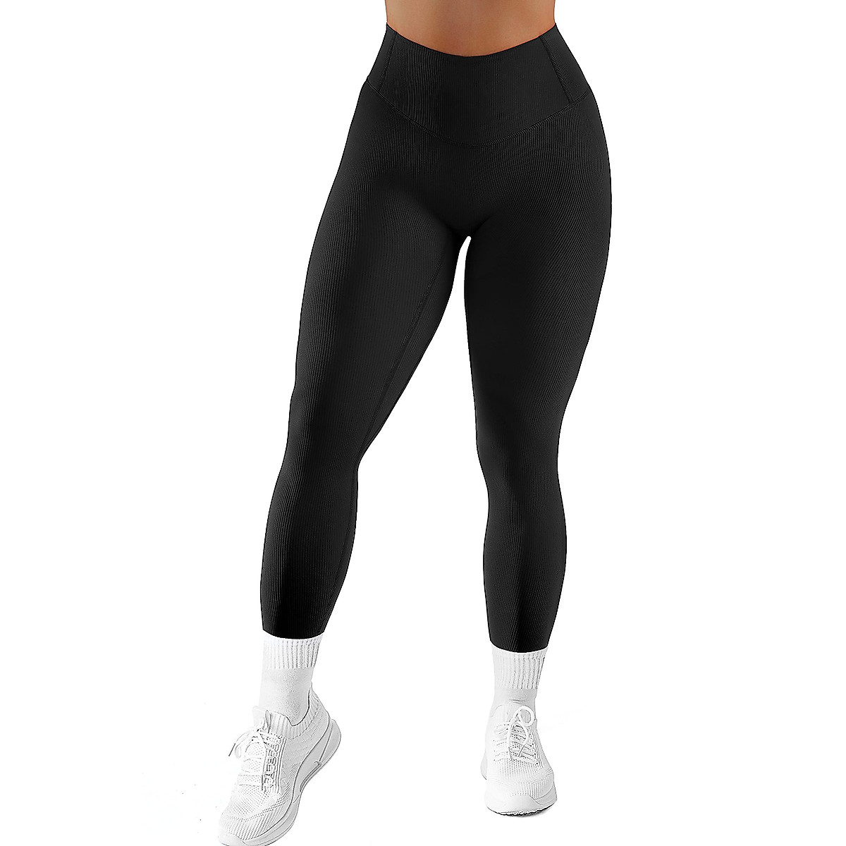RXRXCOCO Ribbed Butt Lifting Leggings for Women Booty Gym Leggings High Waisted Workout Yoga Pants Black, Small