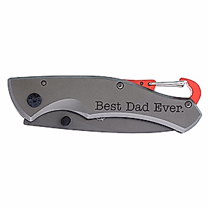 Personalized Gifts Father's Day Gift for Dad Best Dad Ever Laser Engraved Satin Gunmetal Folding Carabiner Clip Pocket Knife