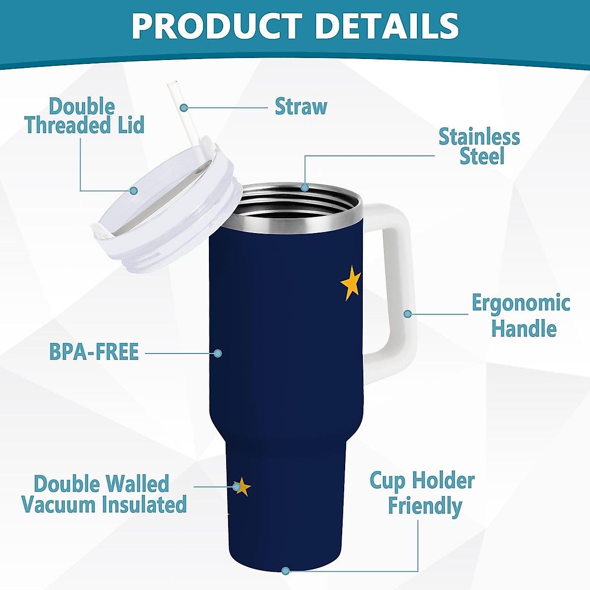 ODAWA 40oz Travel Insulated Tumblers with Handle and Straw, Alaska Flag Leak Proof Tumbler Steel Insulated Tumbler