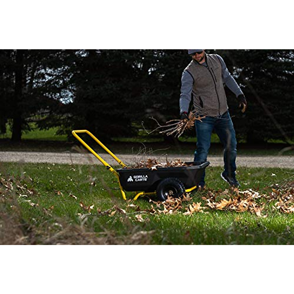Gorilla Carts GCR-4 4 Cu. Ft, 300-pound Capacity, Poly Yard Cart, Black/Yellow