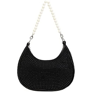 Pearl Purse for Women Sparkle Rhinestone Pearl Bag Evening Handbag Crossbody Bags Bling Shoulder Bags Tote Bag (Black)