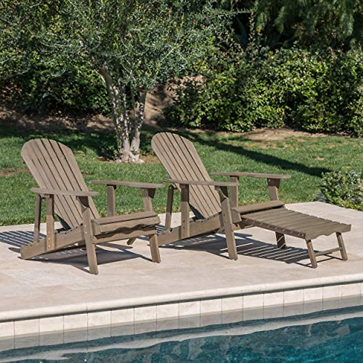 GDFStudio Halley Outdoor Reclining Wood Adirondack Chair with Footrest (2, Grey)