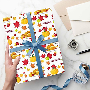 MyPupSocks Personalized Turkey Pumpkin and White Red Wrap Paper with Text, Custom Name Thanksgiving Wrapping Paper Roll for Boys Girls Kids Baby Shower Festival Winter Holiday Christmas 58x23 1 Roll