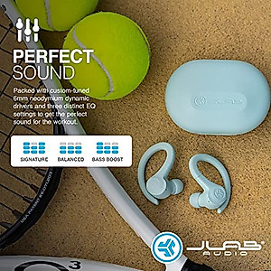 JLab Go Air Sport, Wireless Workout Earbuds Featuring C3 Clear Calling, Secure Earhook Sport Design, 32+ Hour Bluetooth Playtime, and 3 EQ Sound Settings (Light Blue)