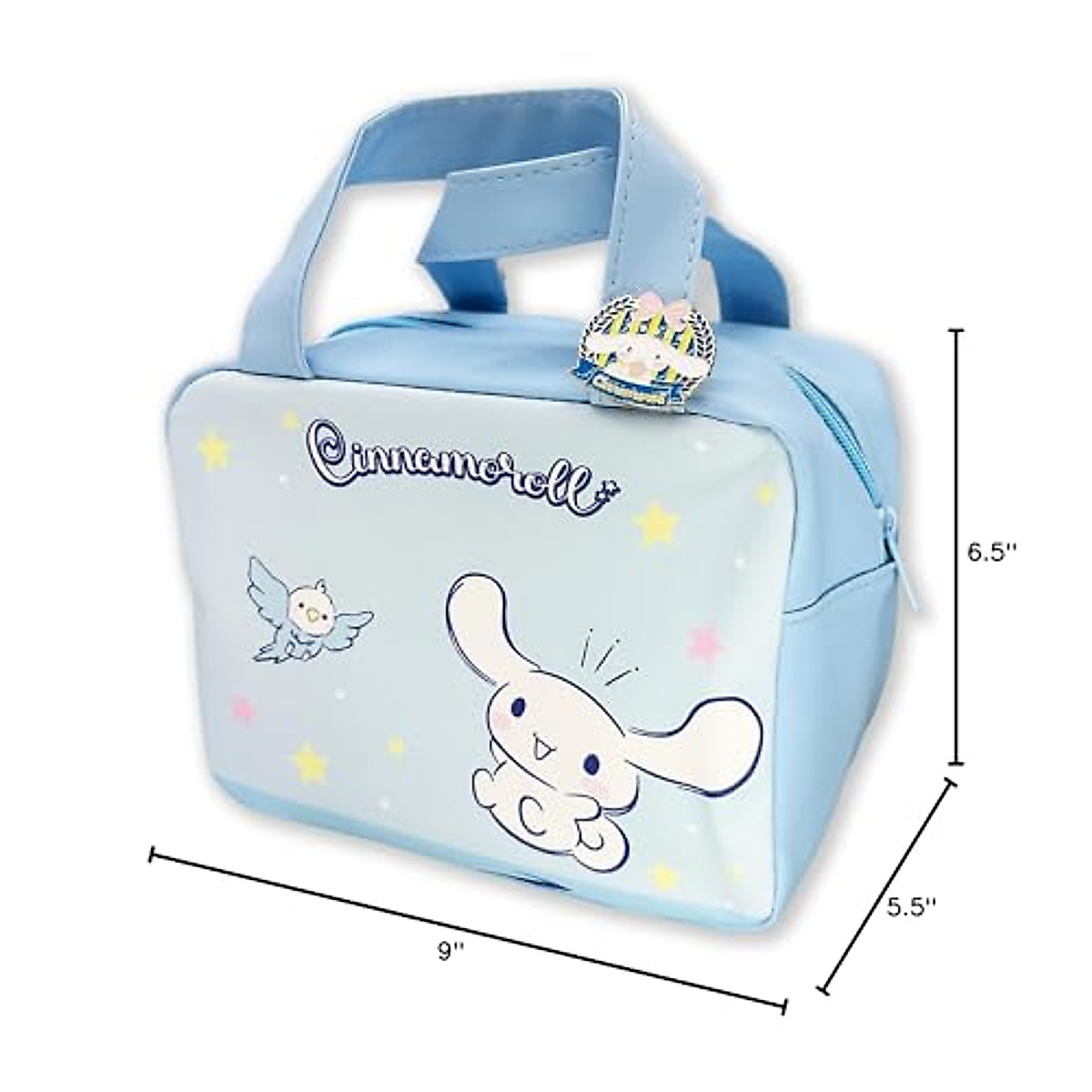 Kawaii White Dog Insulated Lunch Bag with Pin for Women, Reusable Large Capacity Lunch Box, Leakproof Lunch Tote Bag with Front Pocket, Lunchbox Container Thermal Cooler Bag Food Handbags for Work